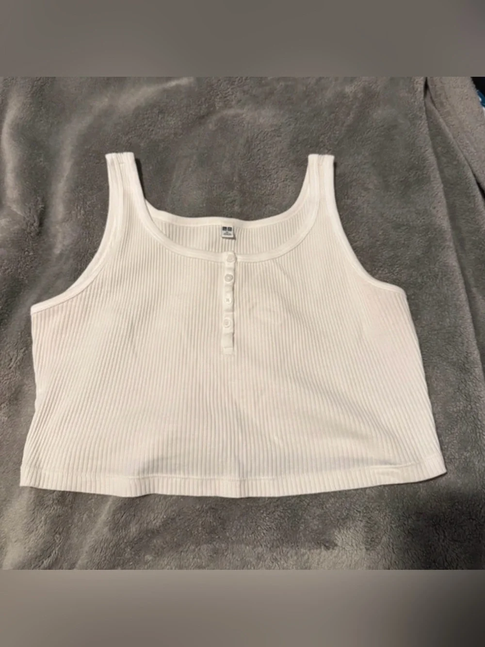 Uniqlo | Tops | Uniqlo White Ribbed Henley Crop Tank | Poshmark